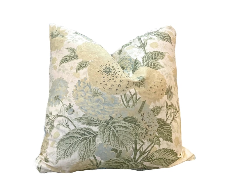 Jasper Pillow Cover, Dahlia in Dawn, Floral Pillow Cover Muted Green ...