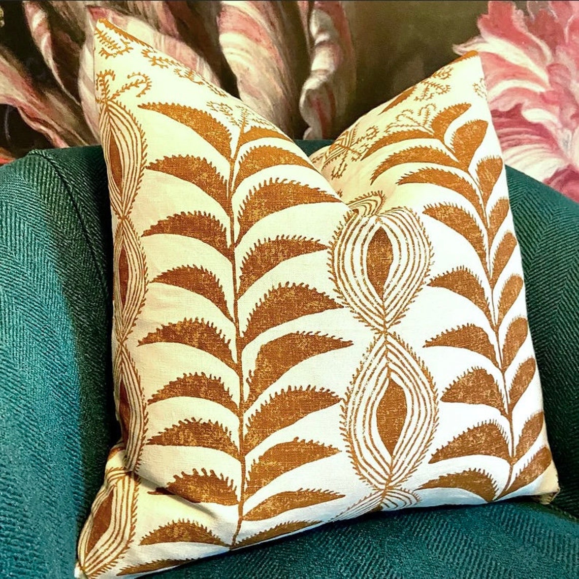 Zanzibar, Tobacco, Penny Morrison Pillow Cover, Ivory and Rust - Etsy