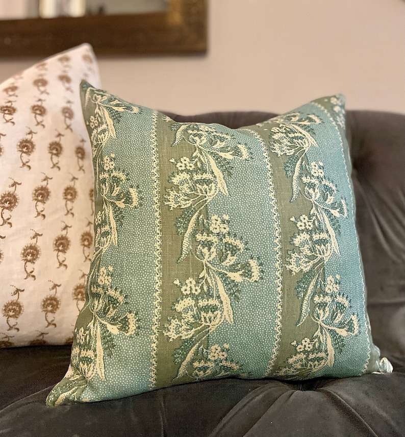 Michael Smith, Gretta Teal Floral Stripe Vintage Inspired Pillow Cover ...