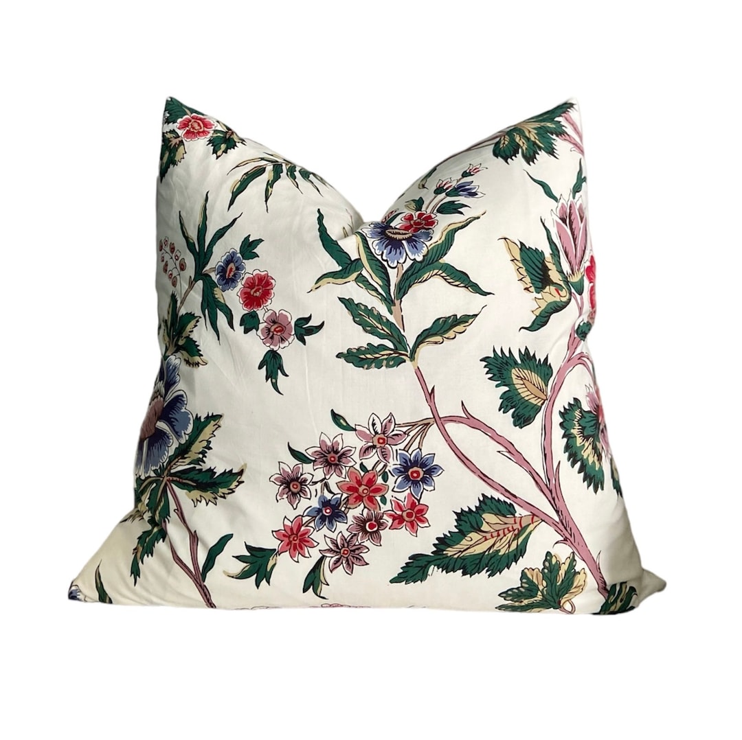 Pierre Frey Designer Floral Pillow Cover in Purple Mauve Red Blue and ...