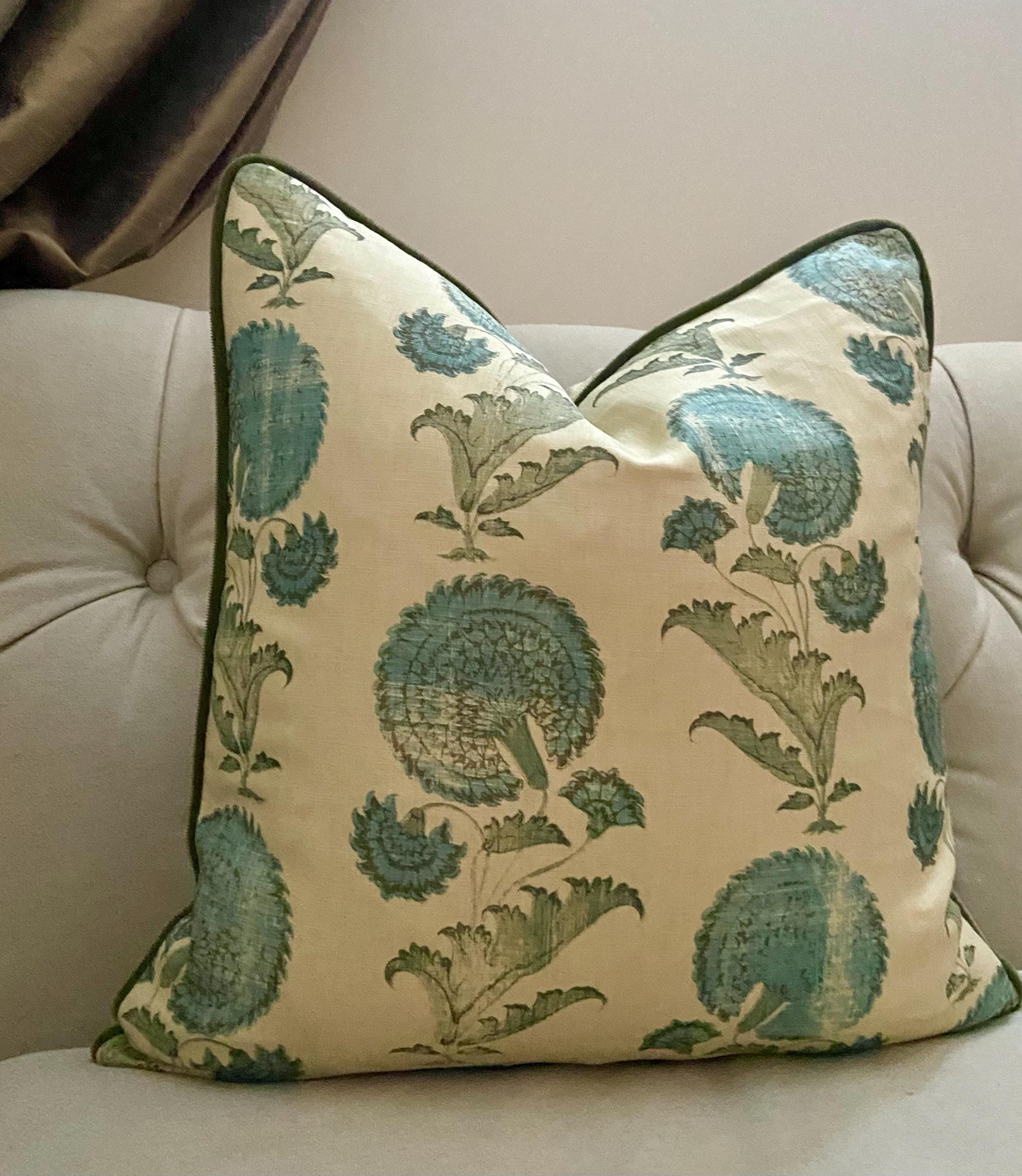 Michael Smith Jasper Indian Flower Turquoise and Ivory - Pillow Cover ...