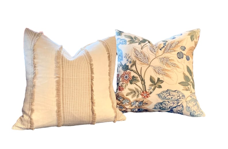 Bennison, Wheat Flower in Green Blue Brown on Oyster Backing, Designer ...