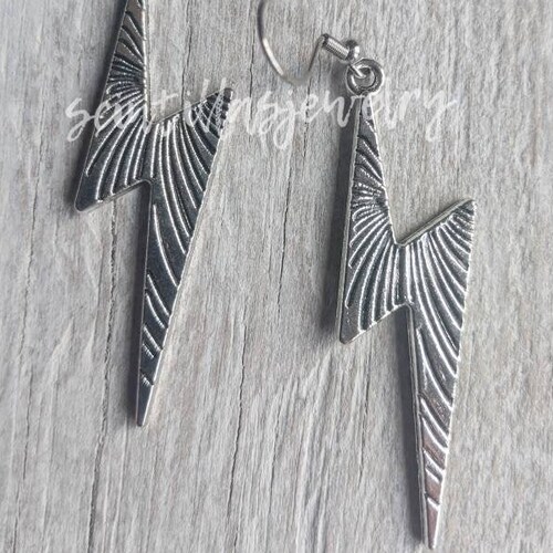 Large Sterling Silver Lightning Bolt Earrings Silver Bolt - Etsy