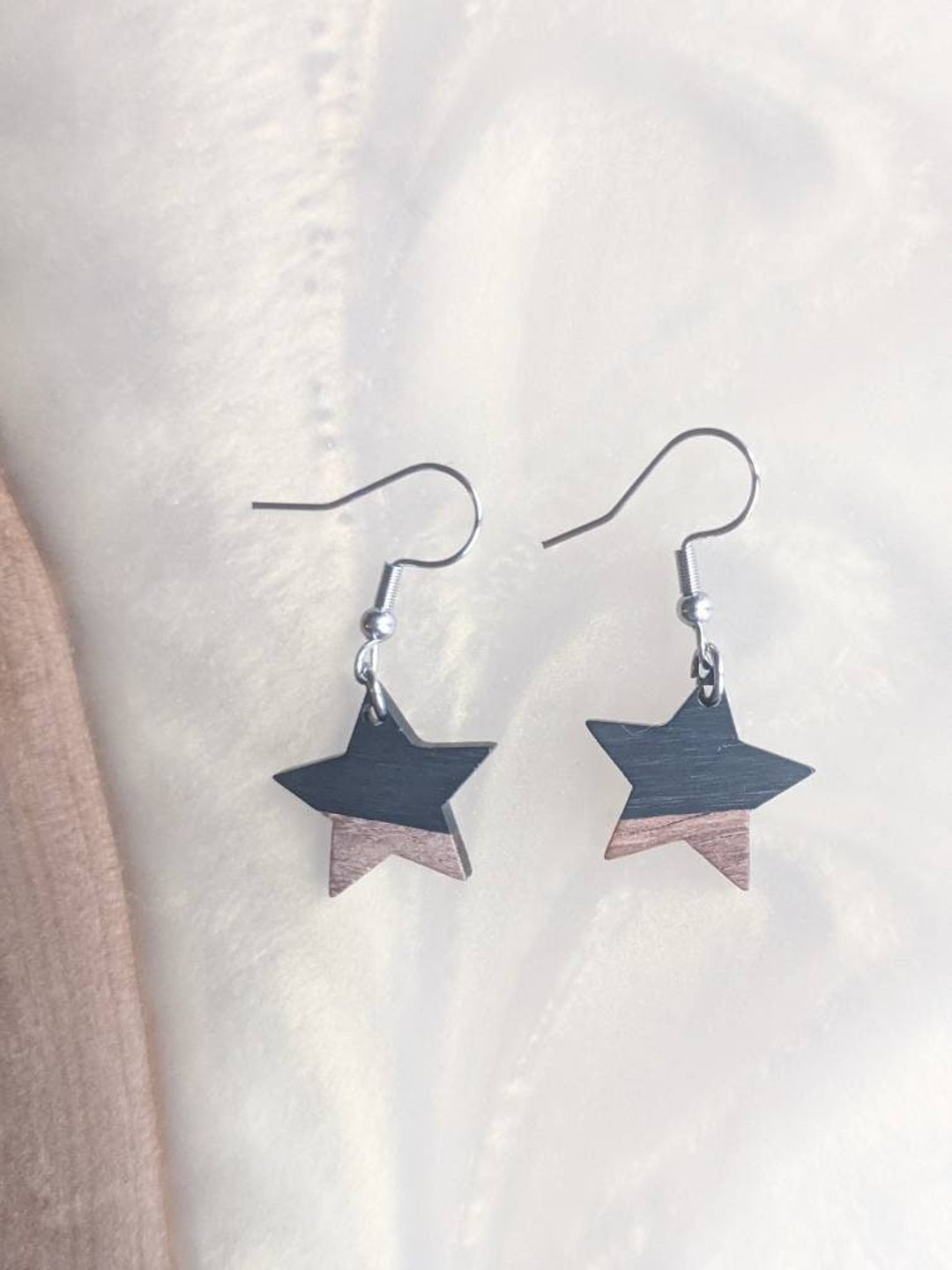 Wood Star Earrings - Etsy