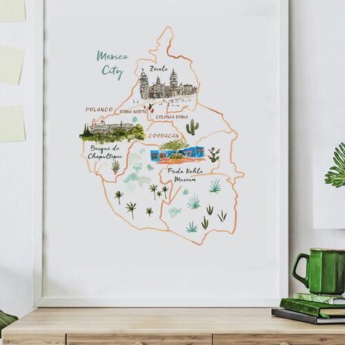 Mexico City Illustrated Map Mexico City Wall Art - Etsy