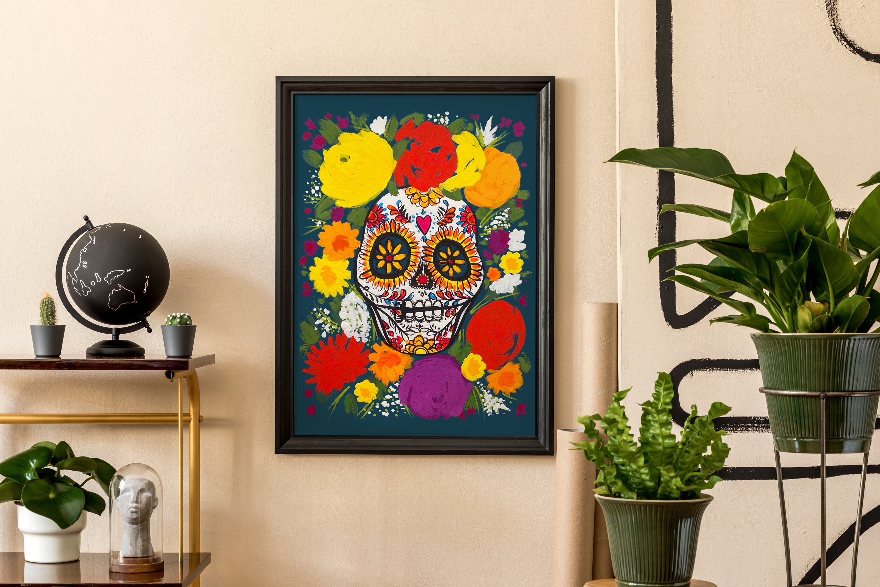 Colorful Day of the Dead Skull - Etsy