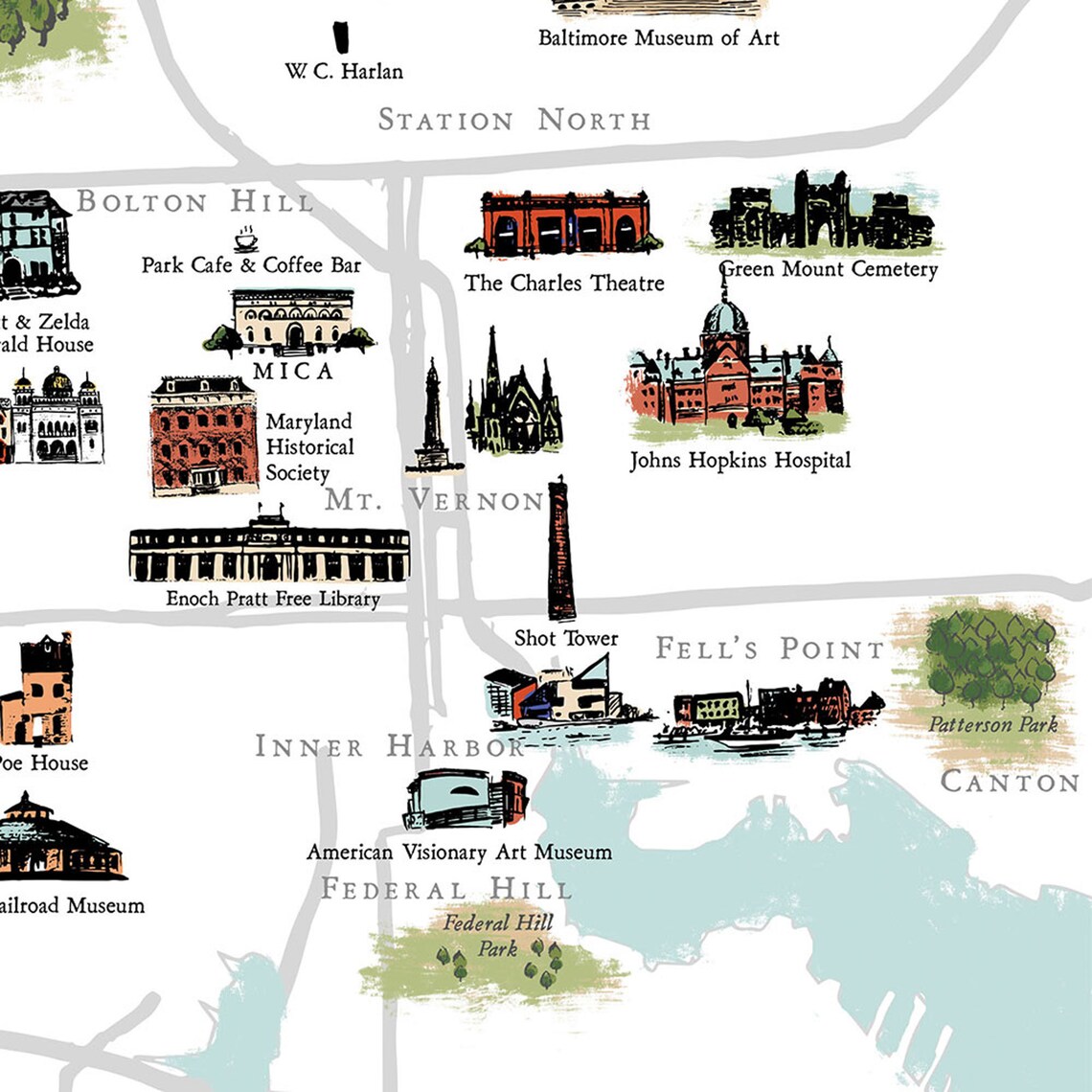 Baltimore, Maryland Map Feat. Charles Village, Hampden, Woodberry ...