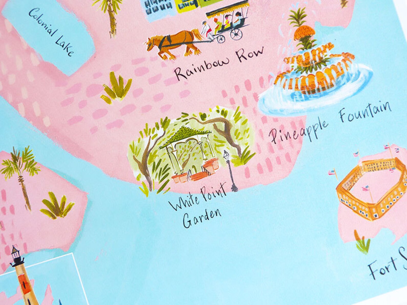 Charleston Map Print Featuring Rainbow Row Old City Market | Etsy