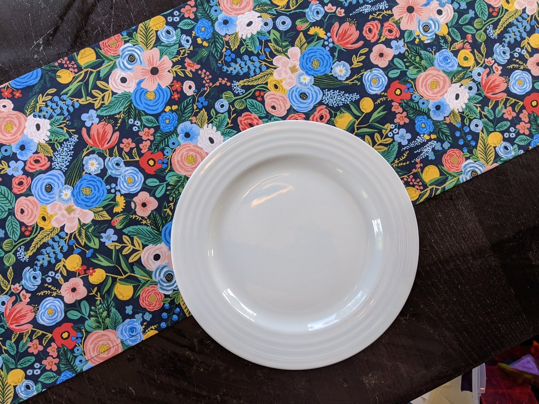 Rifle Paper Co. Floral Table Runner: Wildwood Garden Party Navy Cotton ...