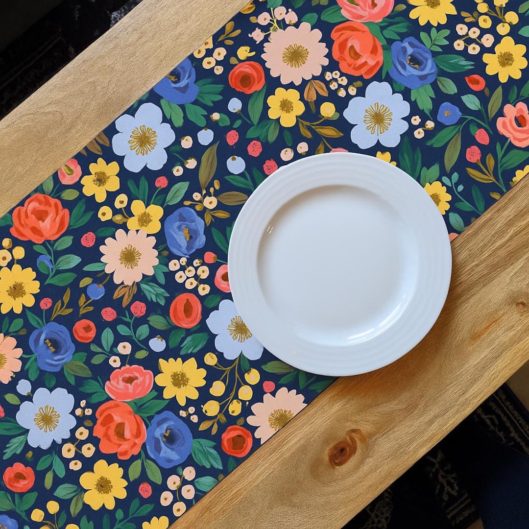 Rifle Paper Co. Vintage Blossom Table Runner: Blue Metallic Floral ...