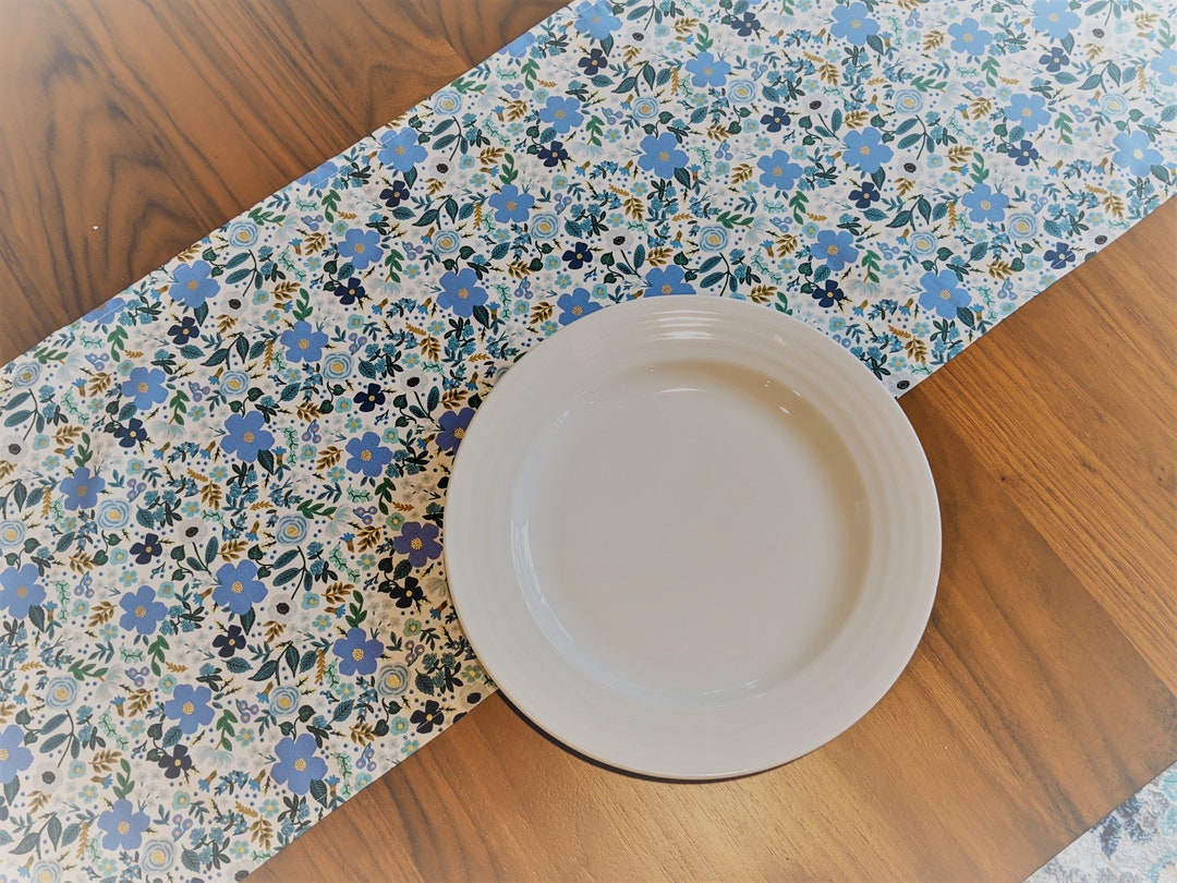 13 X 70 Rifle Paper Co Wild Rose Blue Metallic Floral Table Runner ...