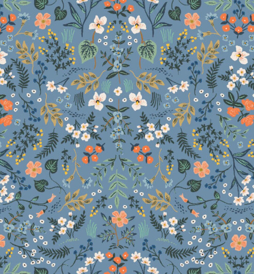 13" X 70" Rifle Paper Co Bon Voyage Collection Blue Metallic Floral ...