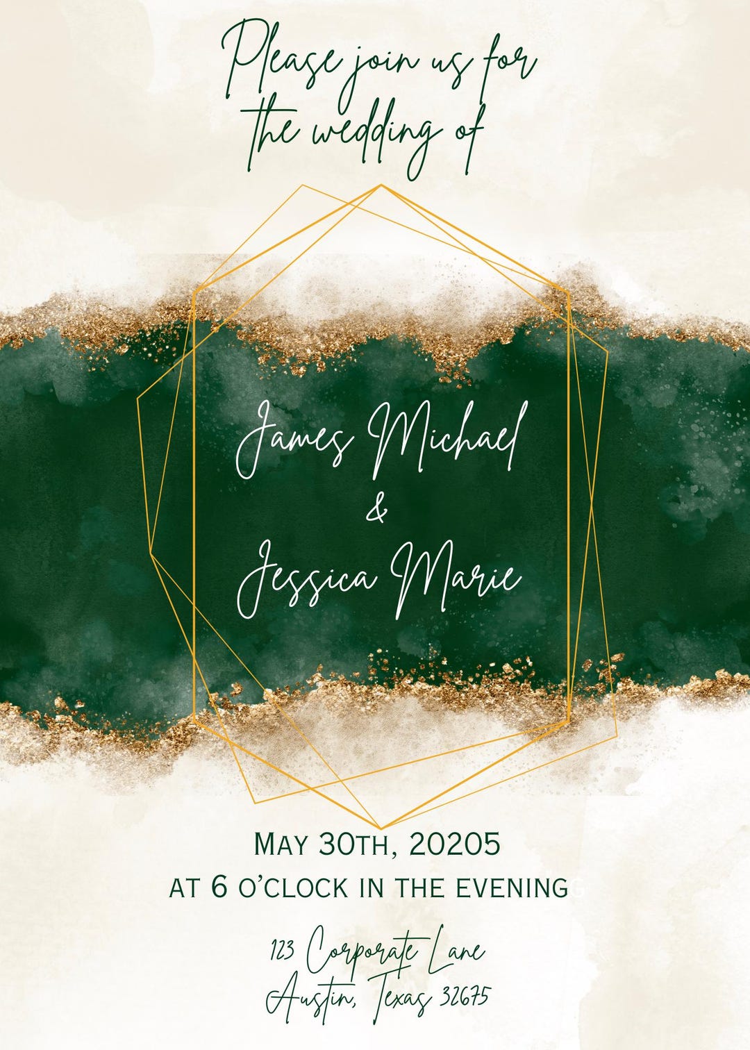 EDITABLE Emerald & Gold Wedding Invitation - Etsy