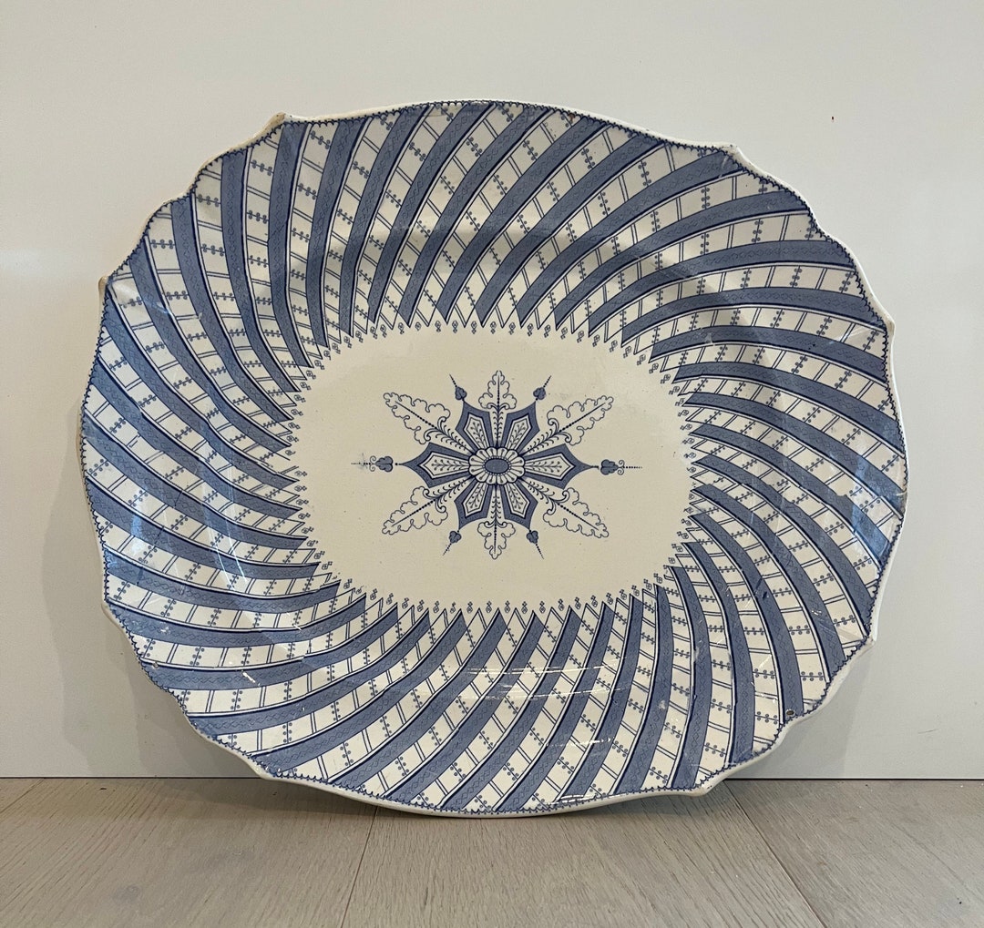 Antique English "british Stripe" Stoneware Transferware Platter Blue ...