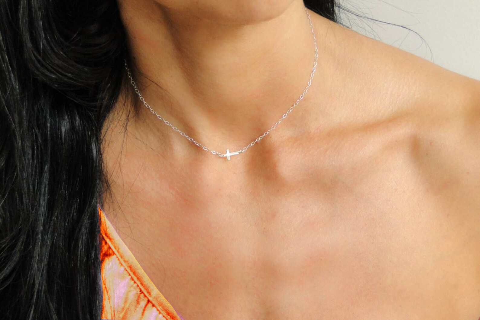 Tiny Cross Necklace Kelly Ripa Tiny Sideways Cross Necklace | Etsy