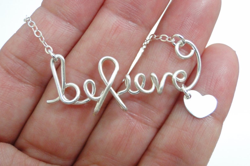 Believe Necklace Silver Name Necklace Believe Word Necklace | Etsy