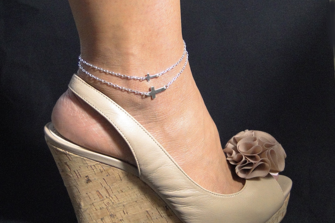 Sideways Cross Anklet, Silver Anklet , Anklet Bracelet, Ankle Bracelet ...