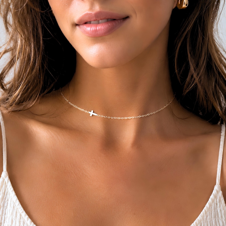 Dainty Cross Necklace: Sterling Silver or Gold Faith Choker - Etsy