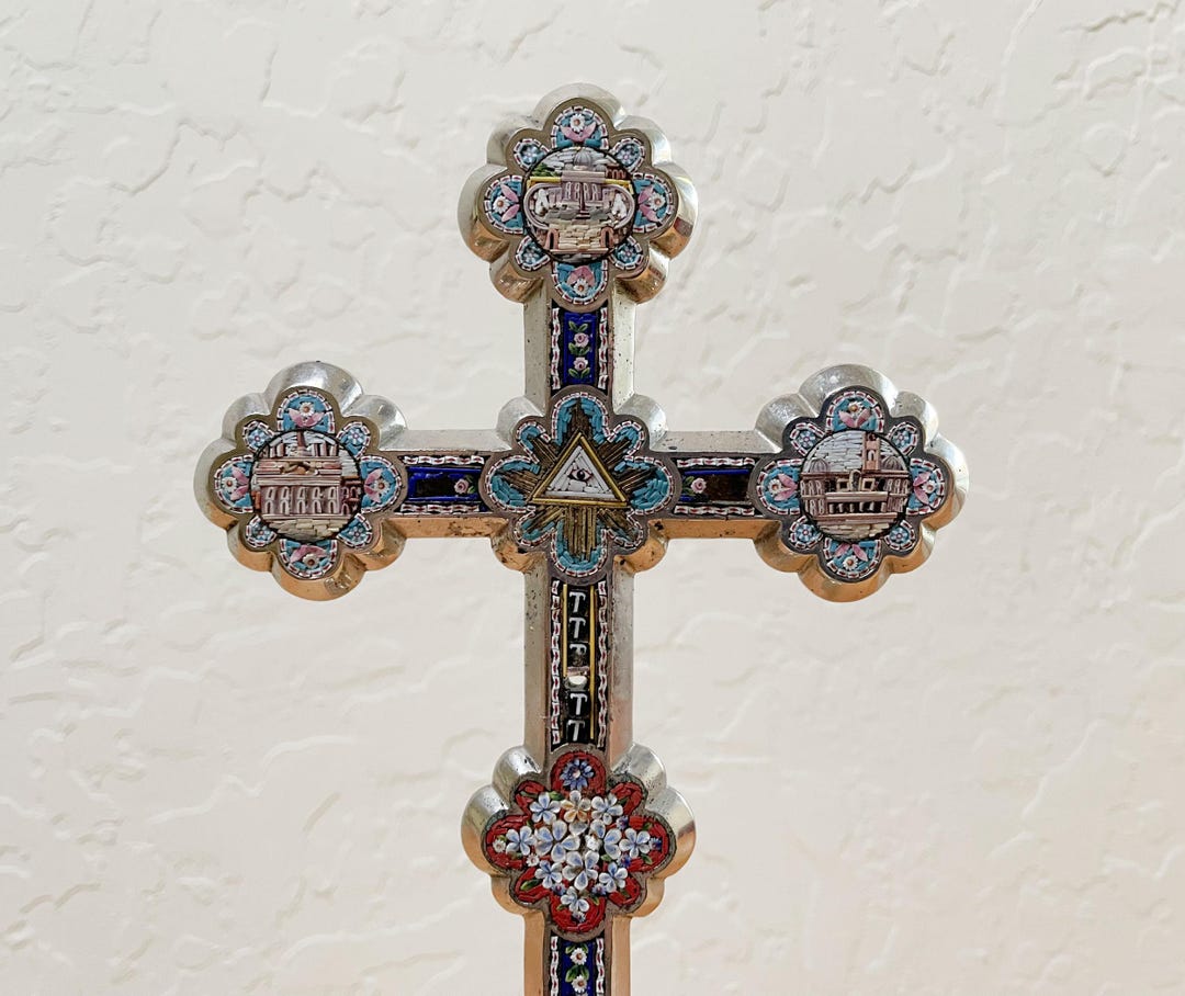 1800s Micro Mosaic/silverplate Grand Tour Cross/crucifix From Italy, 12 ...