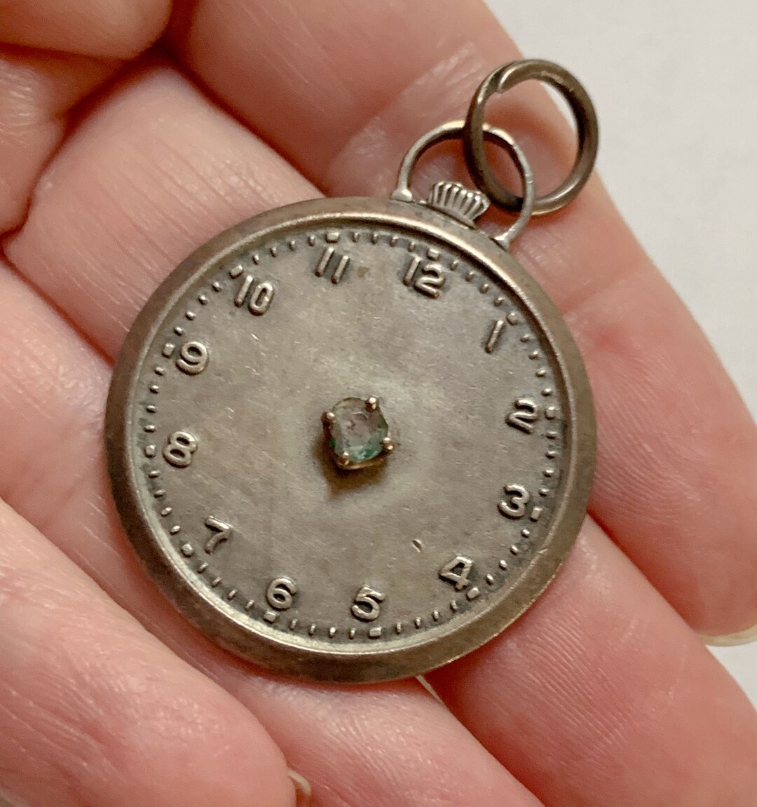 RARE Large Sterling Silver Watch Face Charm/pendant With Stone, Sweetly ...
