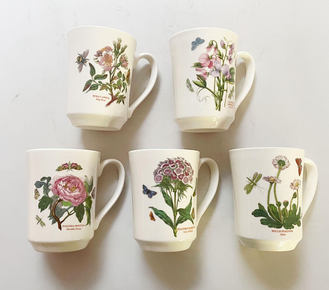 5 Portmeirion Botanic Garden Flared Mugs With Purple/pink Flowers ...