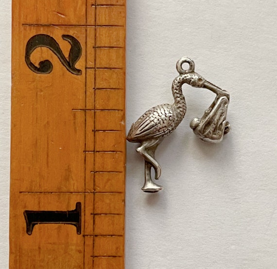 1940s/50s Sterling Silver Stork with Baby Movable Cha… - Gem
