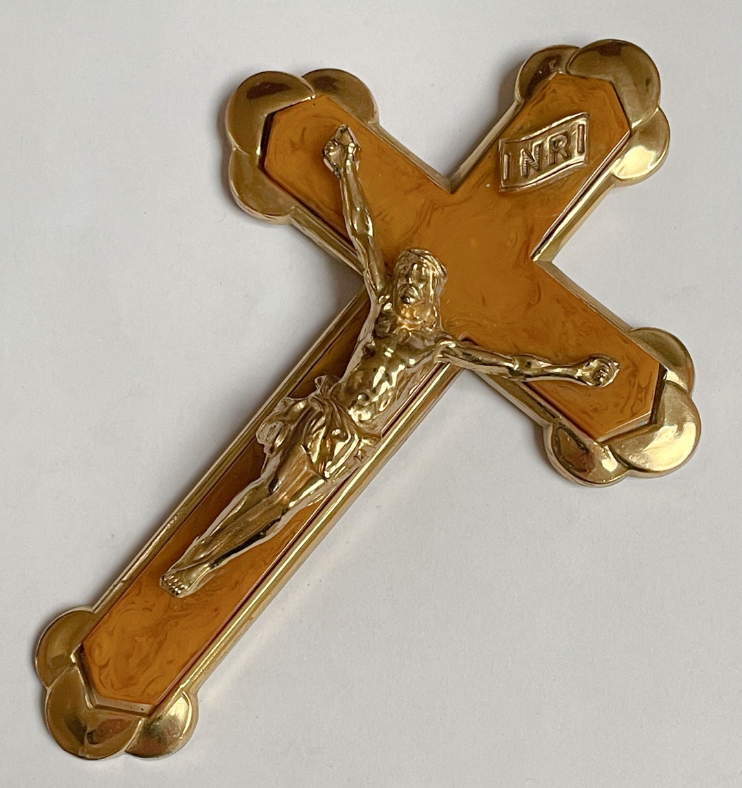 Small 1940s Brass and Bakelite Crucifix, 5.75" Tall, Personal Altar ...