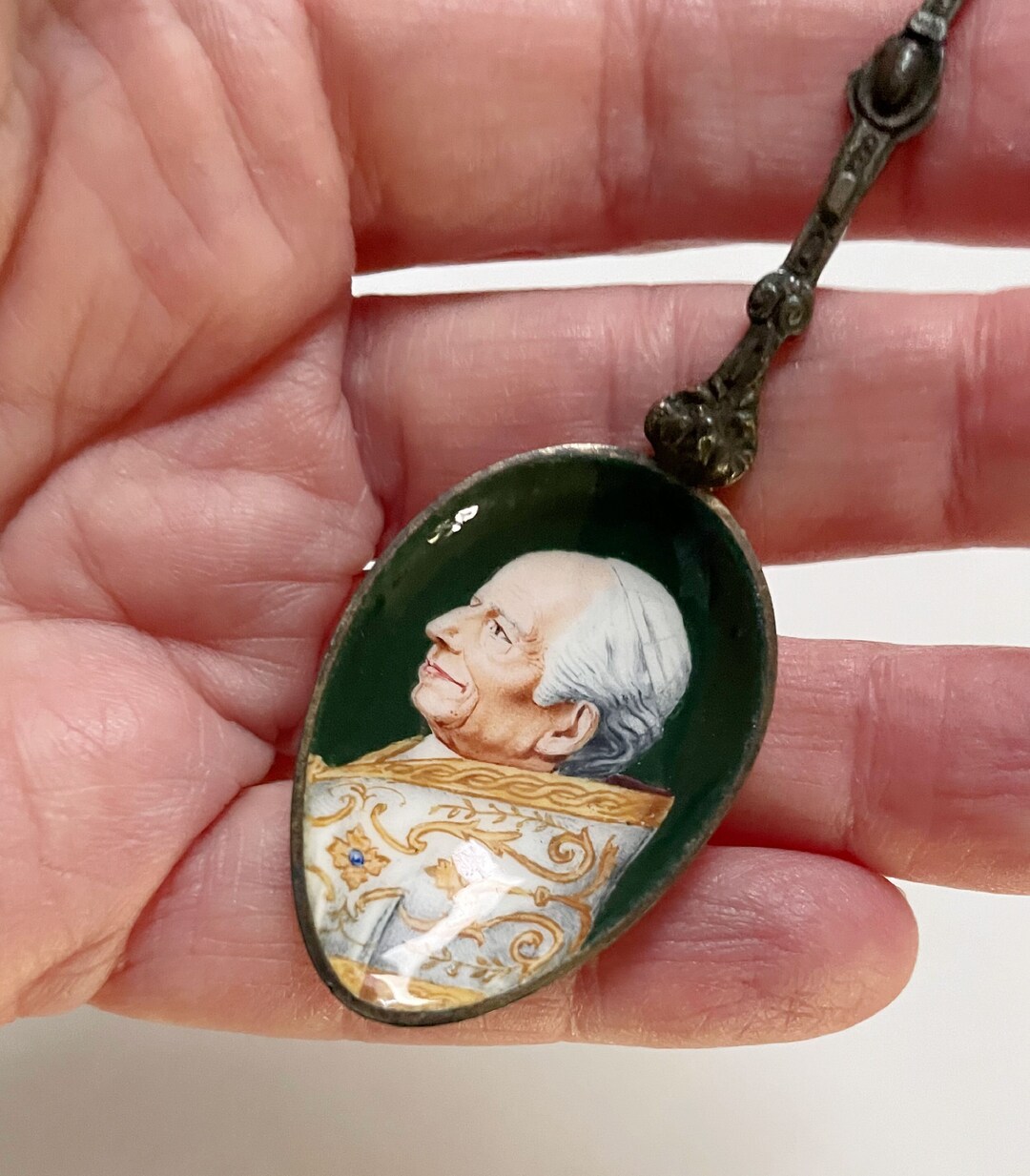 Antique Pope Leo XIII Enamel Spoon, 800 Silver, AS IS, Please Read ...