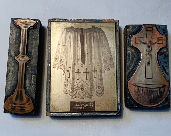 3 Older Religious/catholic Letterpress Printer Blocks: Candlestick ...