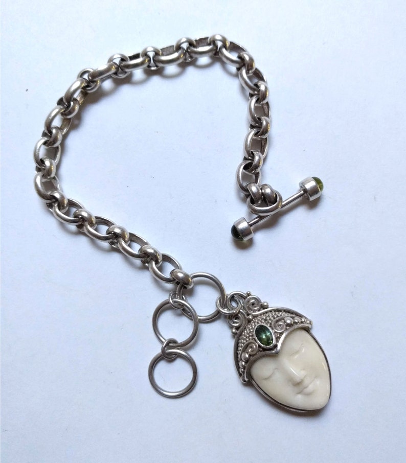 Sajen Carved Goddess Face and Peridot Bracelet in Sterling - Etsy