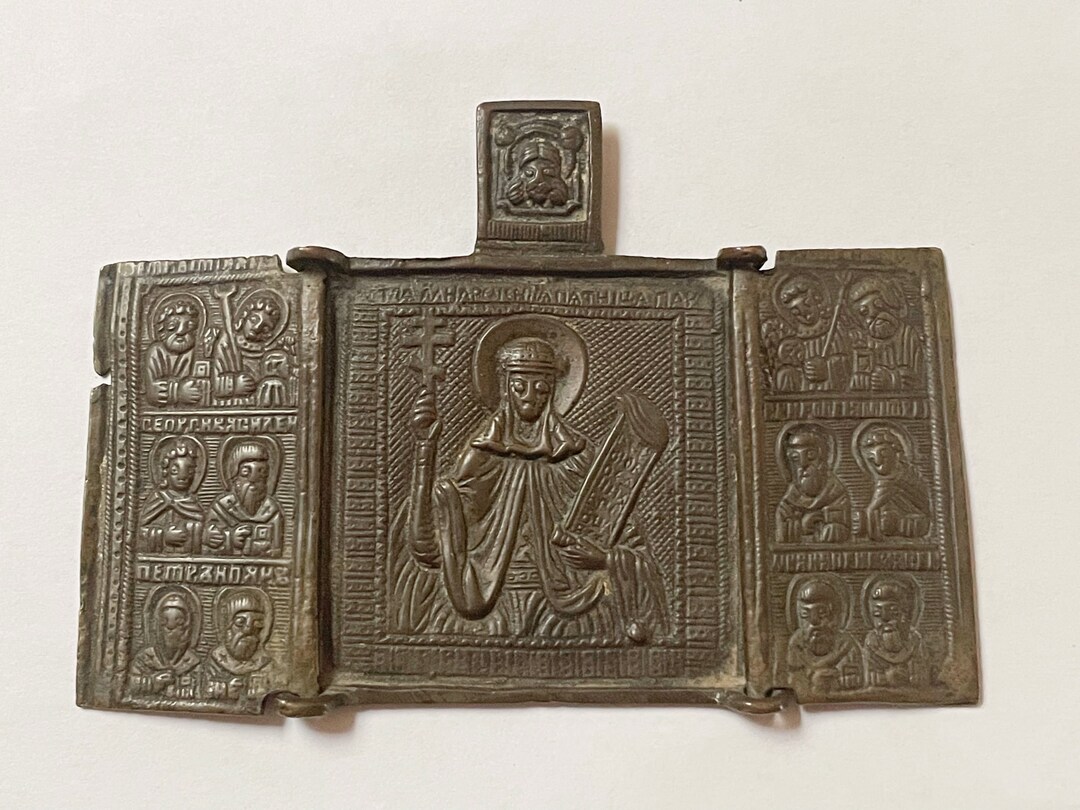 Antique Russian Bronze Travel Triptych Icon, St. Nicolas?, AS IS - Etsy