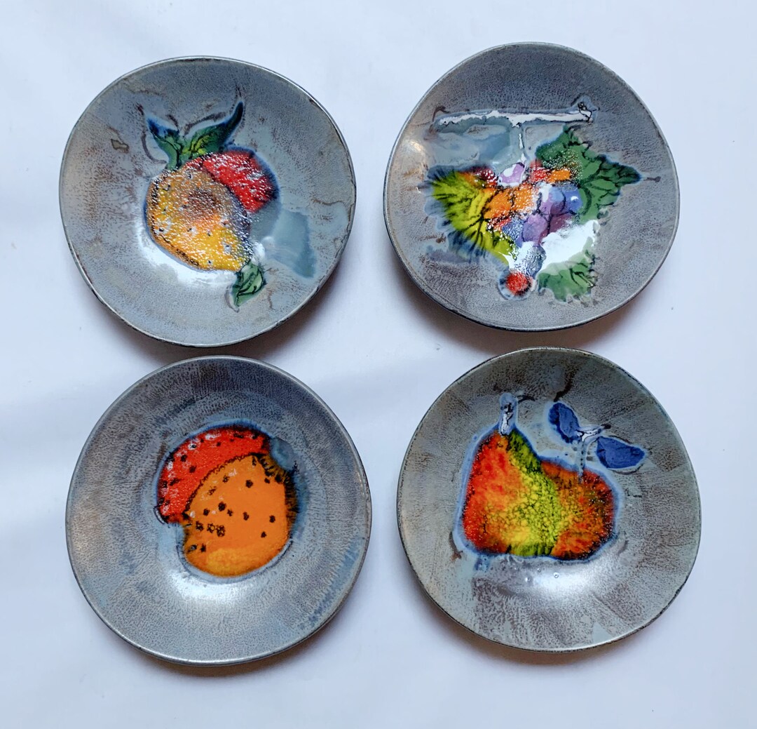 4 Gorgeous Art Studio Pottery Bowls With Hand-painted/textured Fruit ...