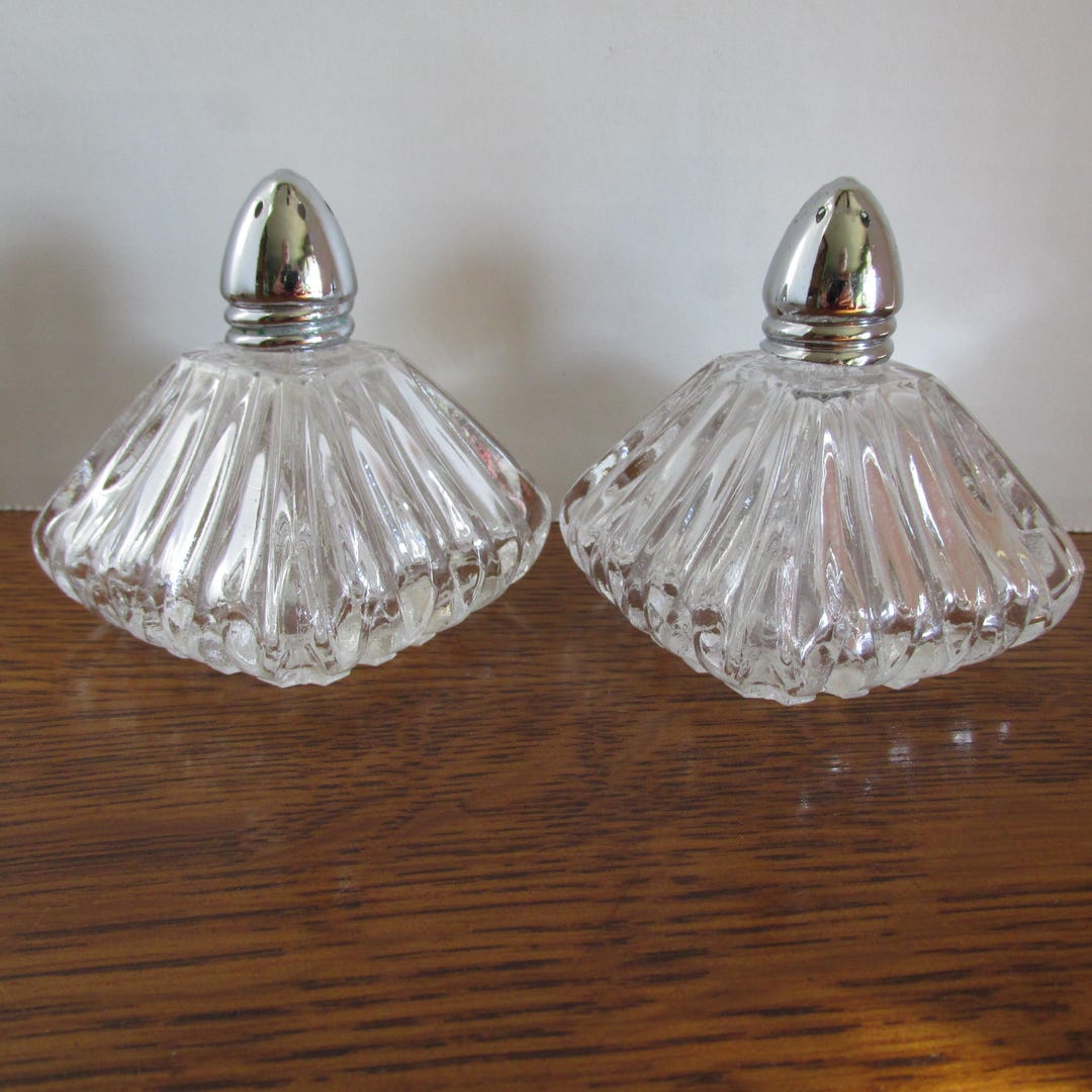 Vintage Glass Salt & Pepper Shakers Chrome Lids Pyramid Shaped - Etsy