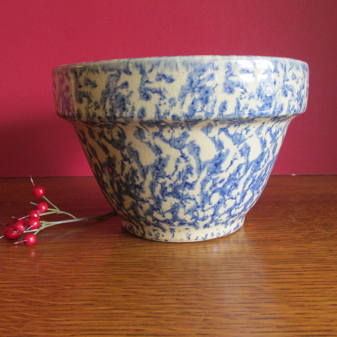 Vintage Small Blue Spongeware Mixing Bowl One Quart Made by RRP ...
