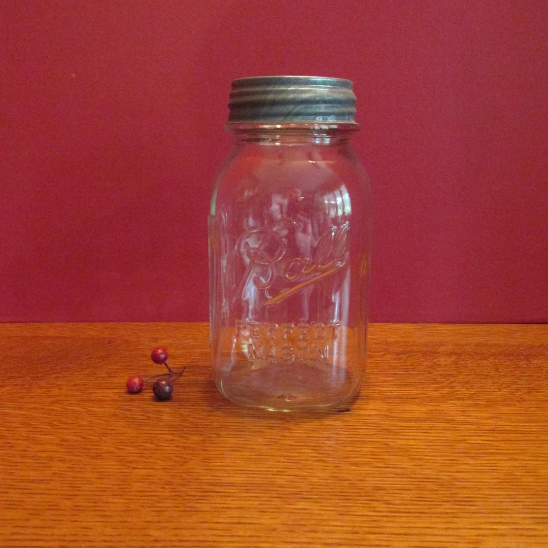 Vintage Square Ball Perfect Mason Canning Jar Quart Ribbing Zinc Lid - Etsy