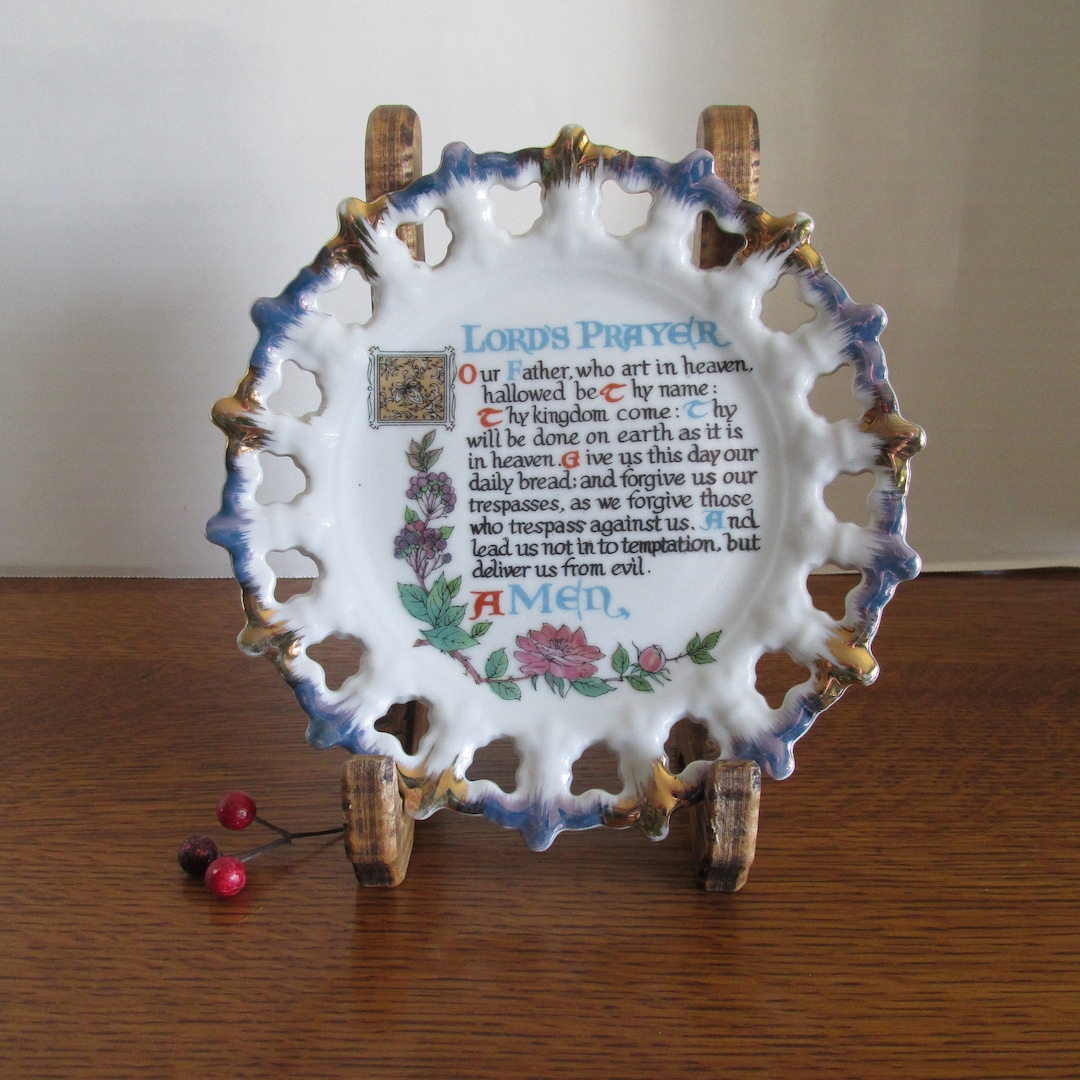 Vintage Lord's Prayer Collectible Plate Decorative Blue & Gold Cut Out ...