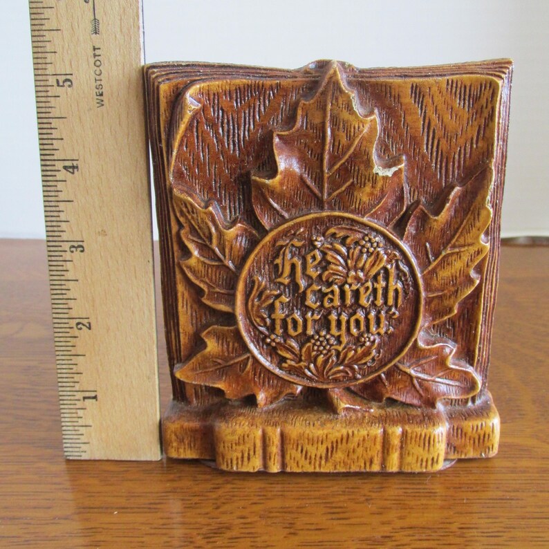 Vintage Pair Christian Bookends He Careth for You Syroco Wood - Etsy