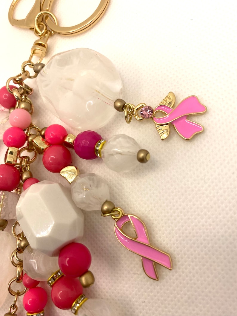 Breast Cancer Awareness Chunky Chain , Beaded Keychain, Purse Dangle ...