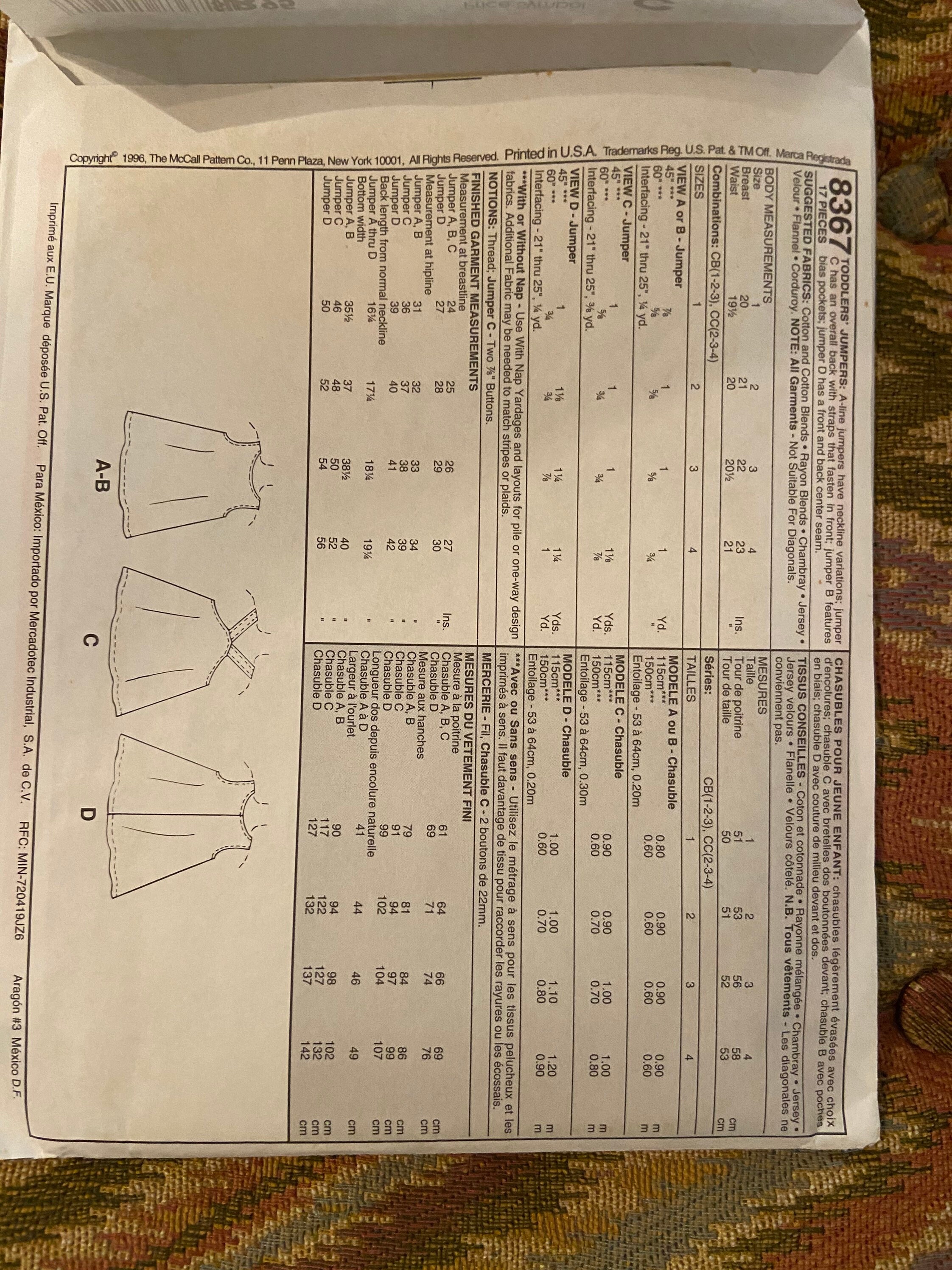Mccalls Sewing Pattern 8367 Girls Size 123 - Etsy