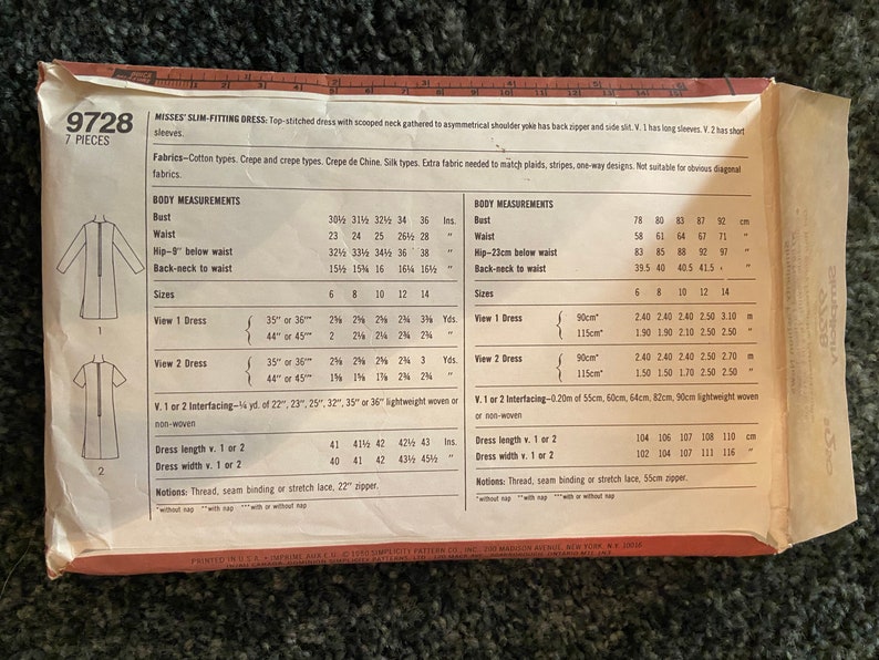 Simplicity Sewing Pattern 9728 Ladies Size 10 Uncut | Etsy