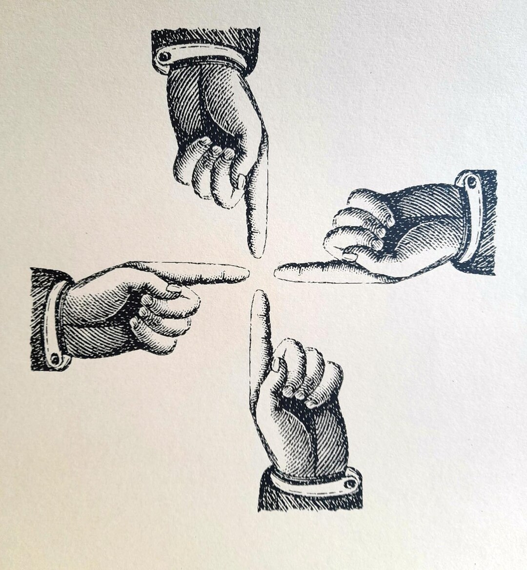 955 : Blame Culture - Victorian Hands With Pointing Fingers on Beige ...