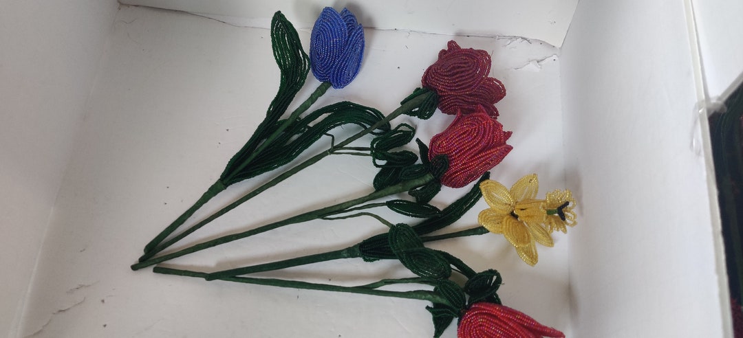 Cottagecore Whimsy Beaded Flower Bouquet Large Size Roses Daffodils ...