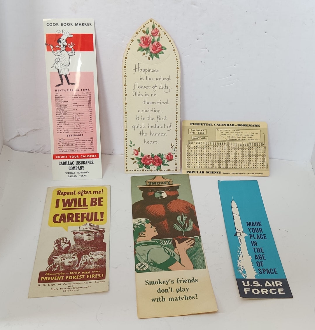 Retro Ephemera Collectible Bookmarks Smokey the Bear US Military ...