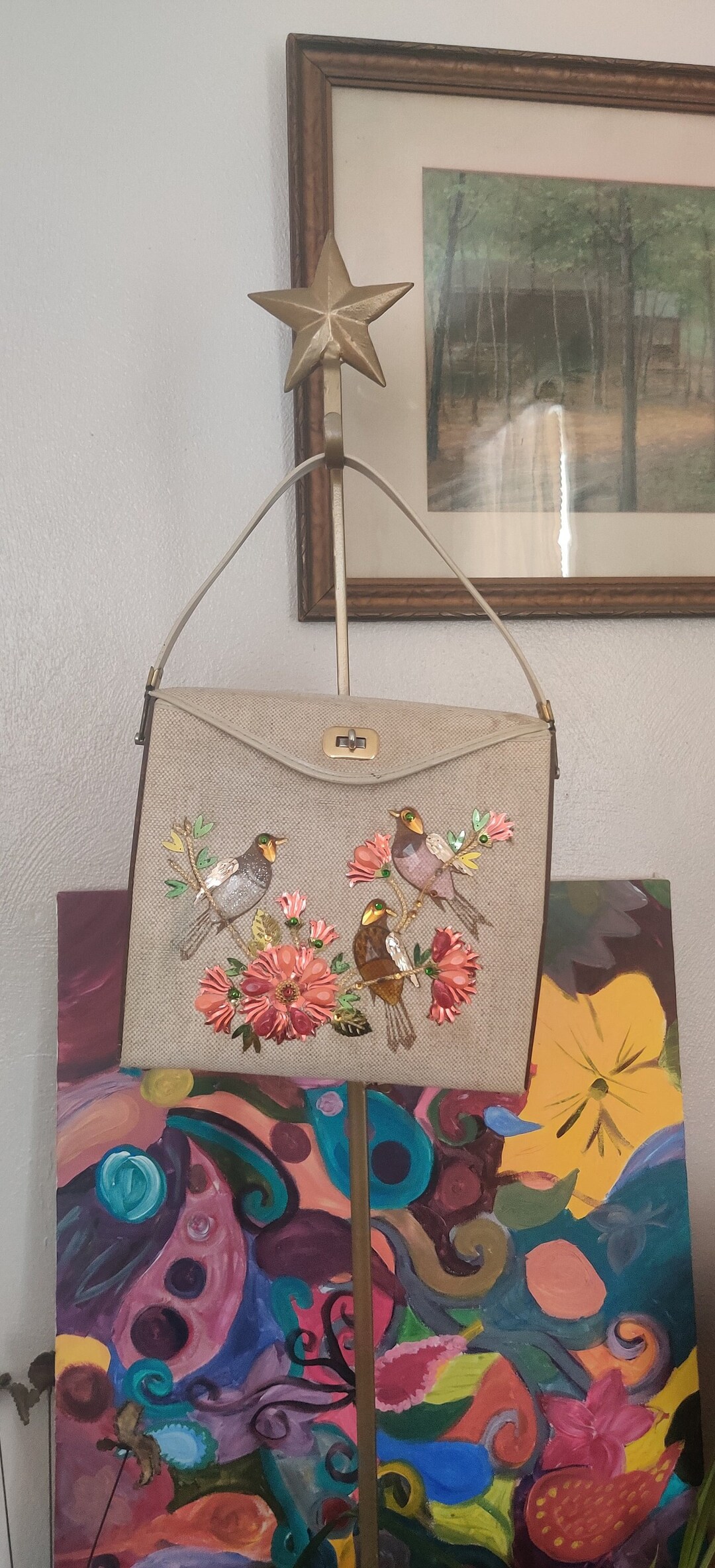 Cute Craft Kit Boxy Vintage Purse Sequined and Bejeweled Birds Retro ...