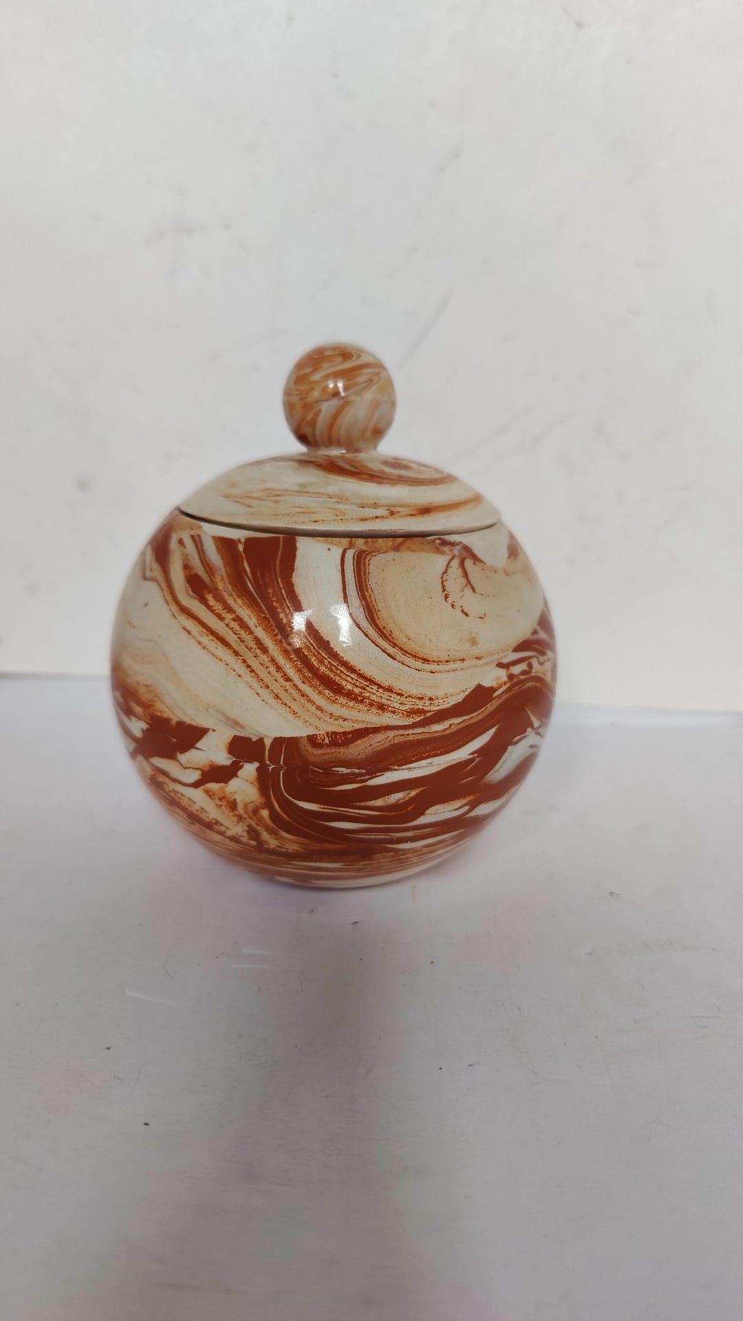 Super Cool Lidded Alaska Pottery Trinket Dish Lovely Swirled Brown ...