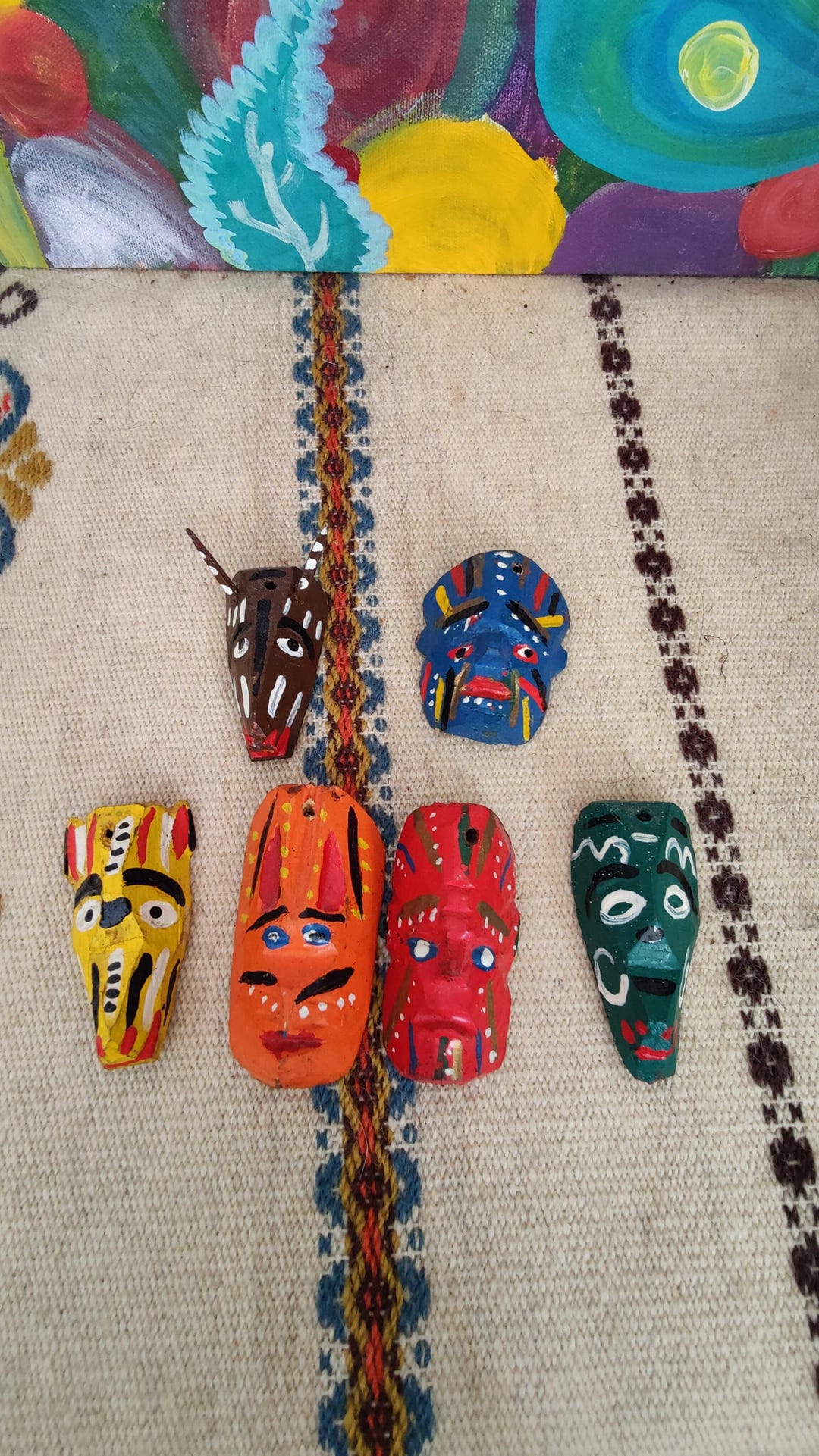 Hand Carved Wood Miniature Masks, Colorful Decor - Etsy