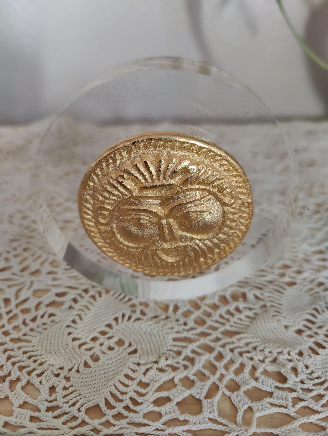 Egyptian Dwarf God Bes Clear Lucite Paperweight With Gold Face - Etsy