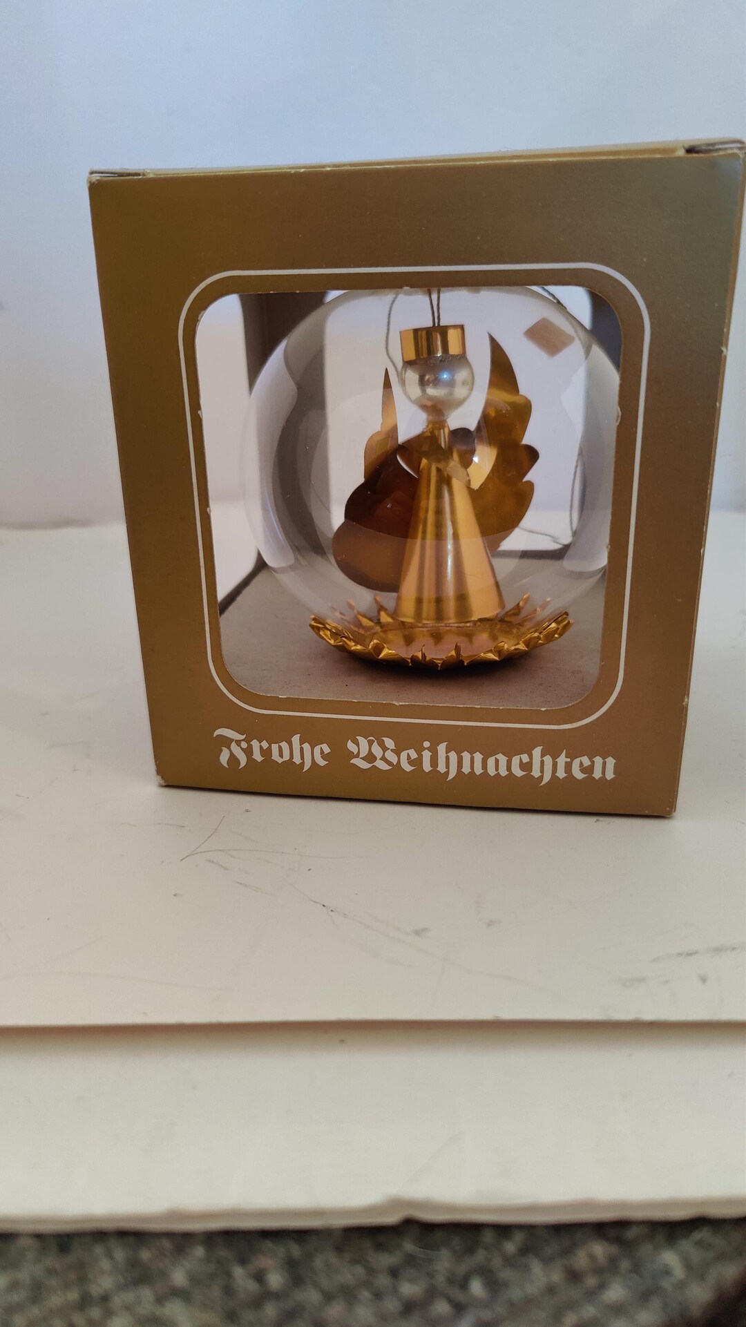 Vintage West Germany Glass Christmas Bauble: Gold Foil Angel in ...