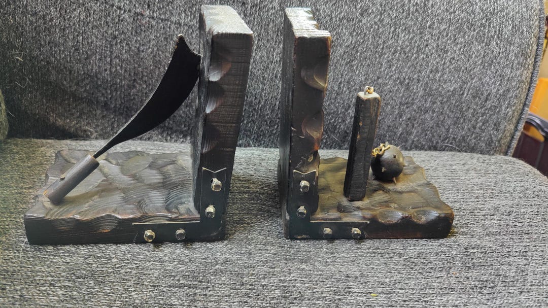 Retro Medieval Revival Stylized Gothic Bookends With Mace and Machete ...