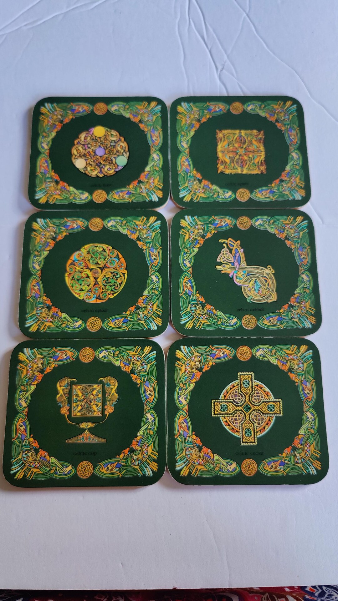Celtic Art Coaster Set: Irish Cork-backed, Green Symbols - Etsy